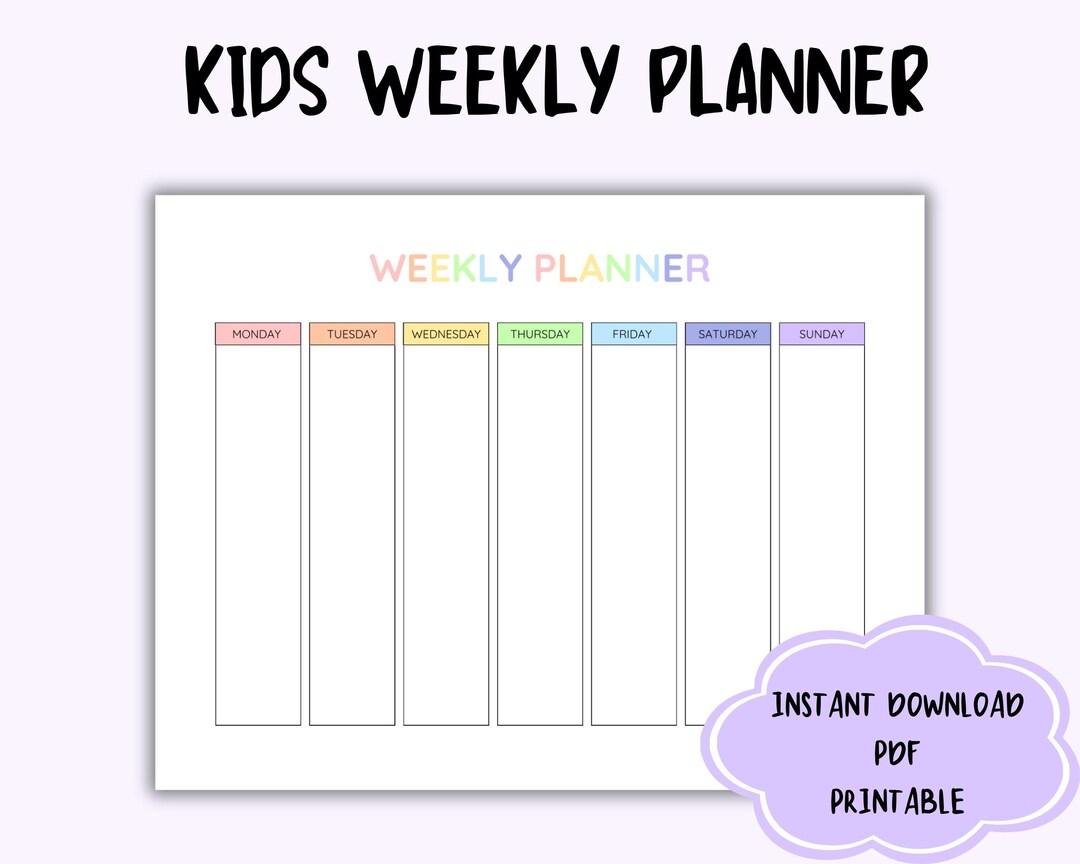 Kids Weekly Planner Printable,kids Weekly Schedule,planner for Kids ...