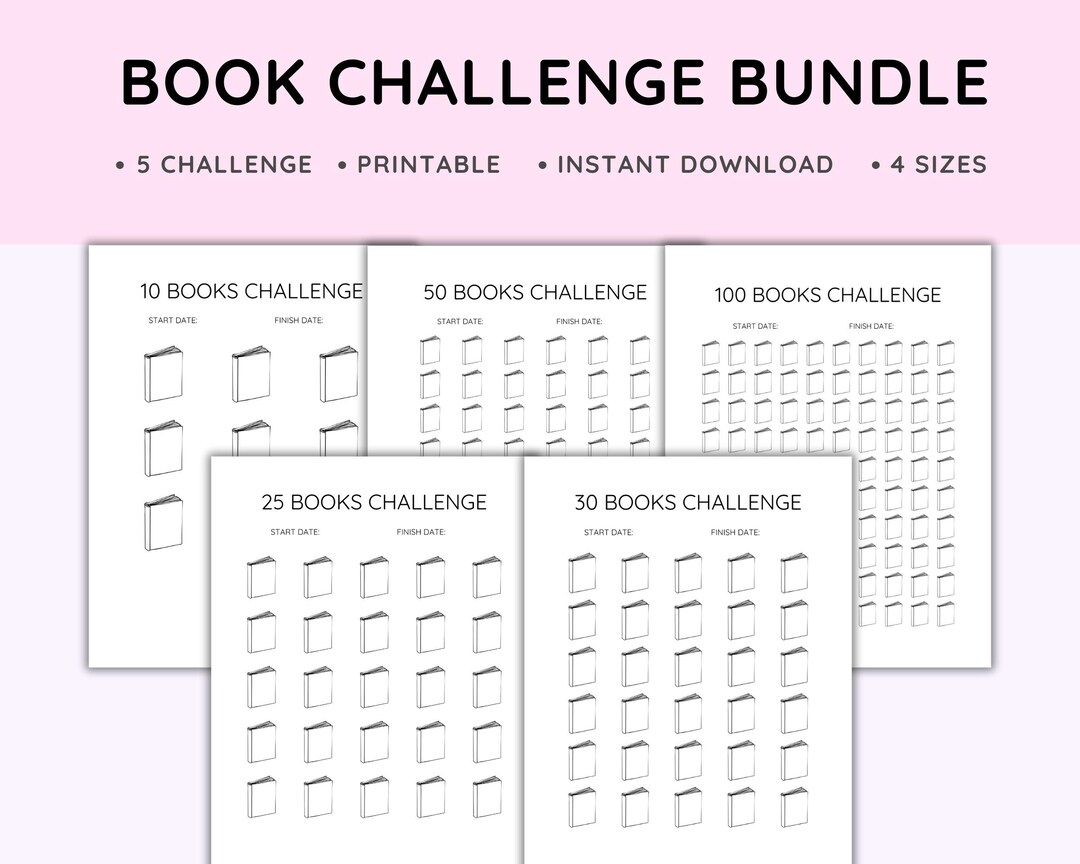 Book Challenge Printable, Book Tracker Bookshelf Printable, 10/25/30/50 ...