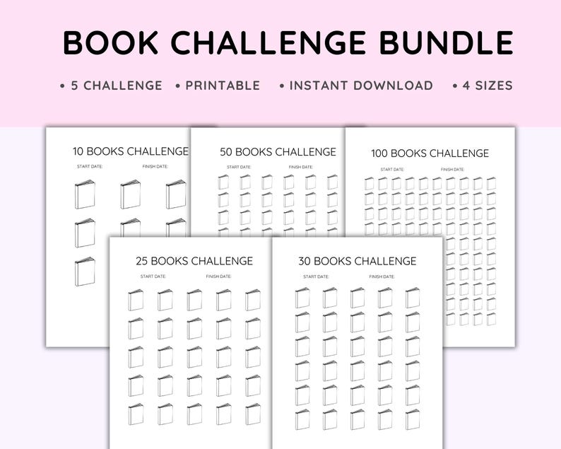 Book Challenge Printable, Book Tracker Bookshelf Printable, 10/25/30/50 ...