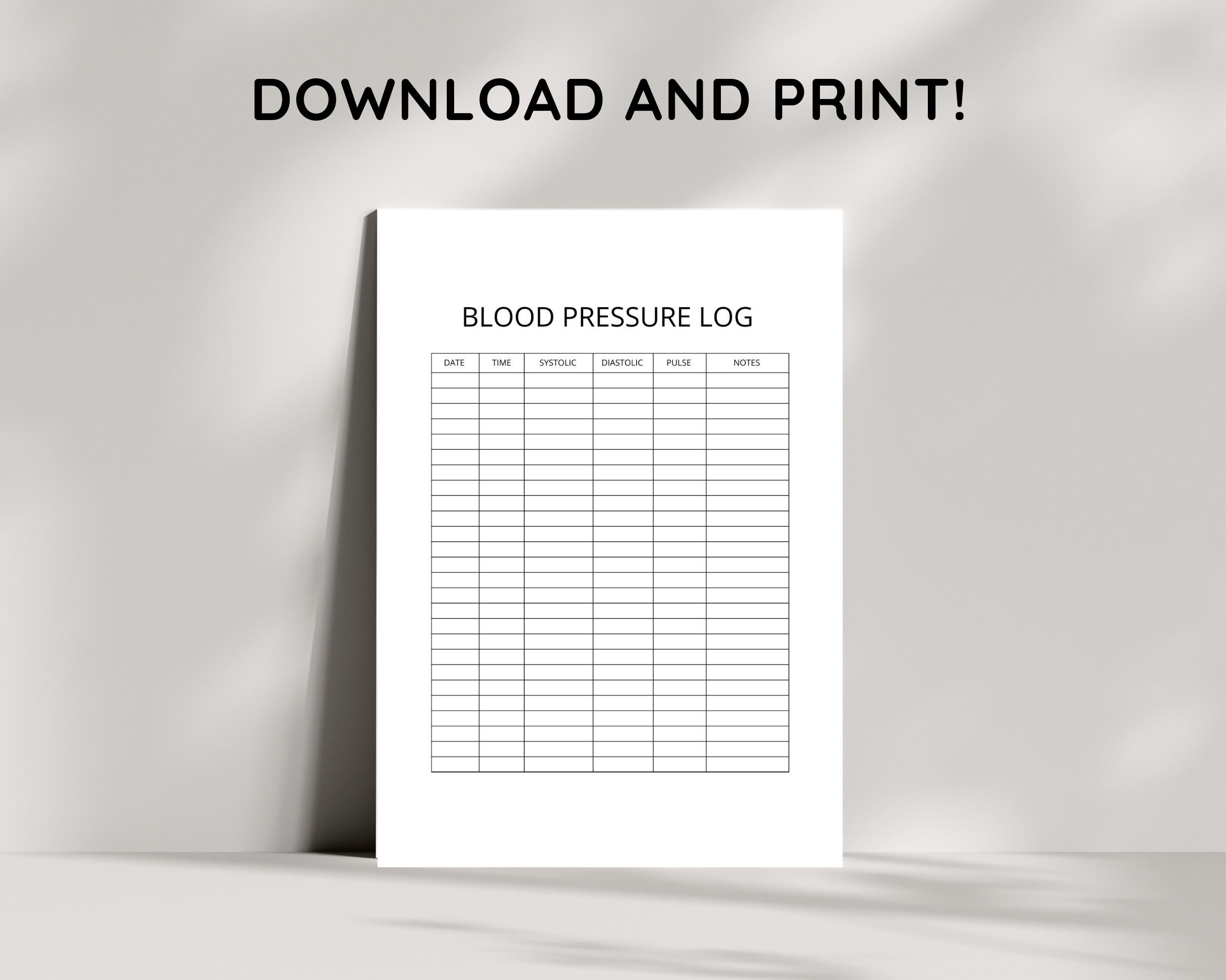 Blood Pressure Log Printable Template, Daily Blood Pressure Tracking ...