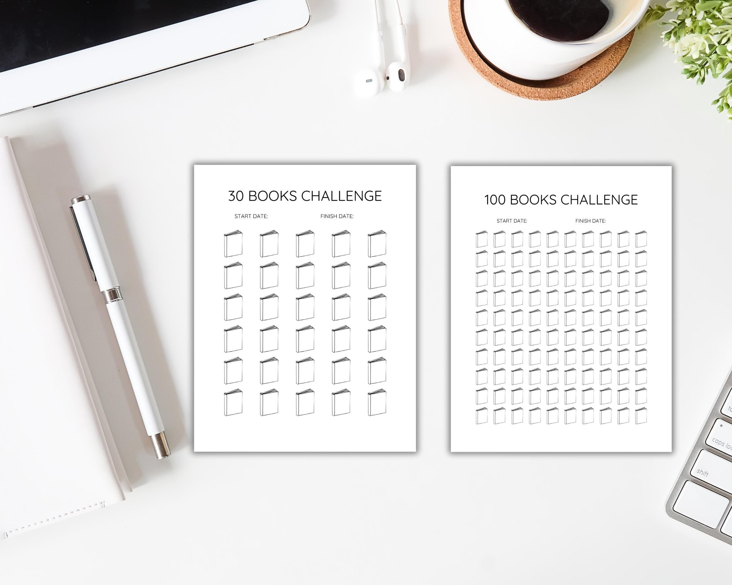 Book Challenge Printable, Book Tracker Bookshelf Printable, 10/25/30/50 ...