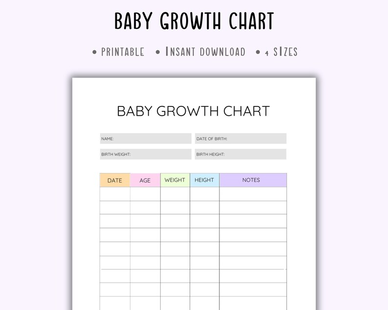 Baby Growth Chart Printable,baby Growth Tracker Printable,baby Growth ...