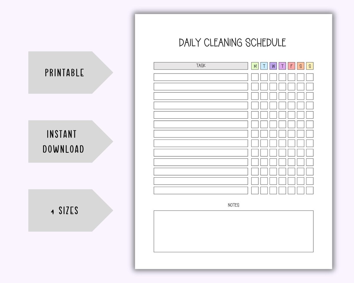 Daily Cleaning Schedule Printable, Cleaning Checklist Printable ...