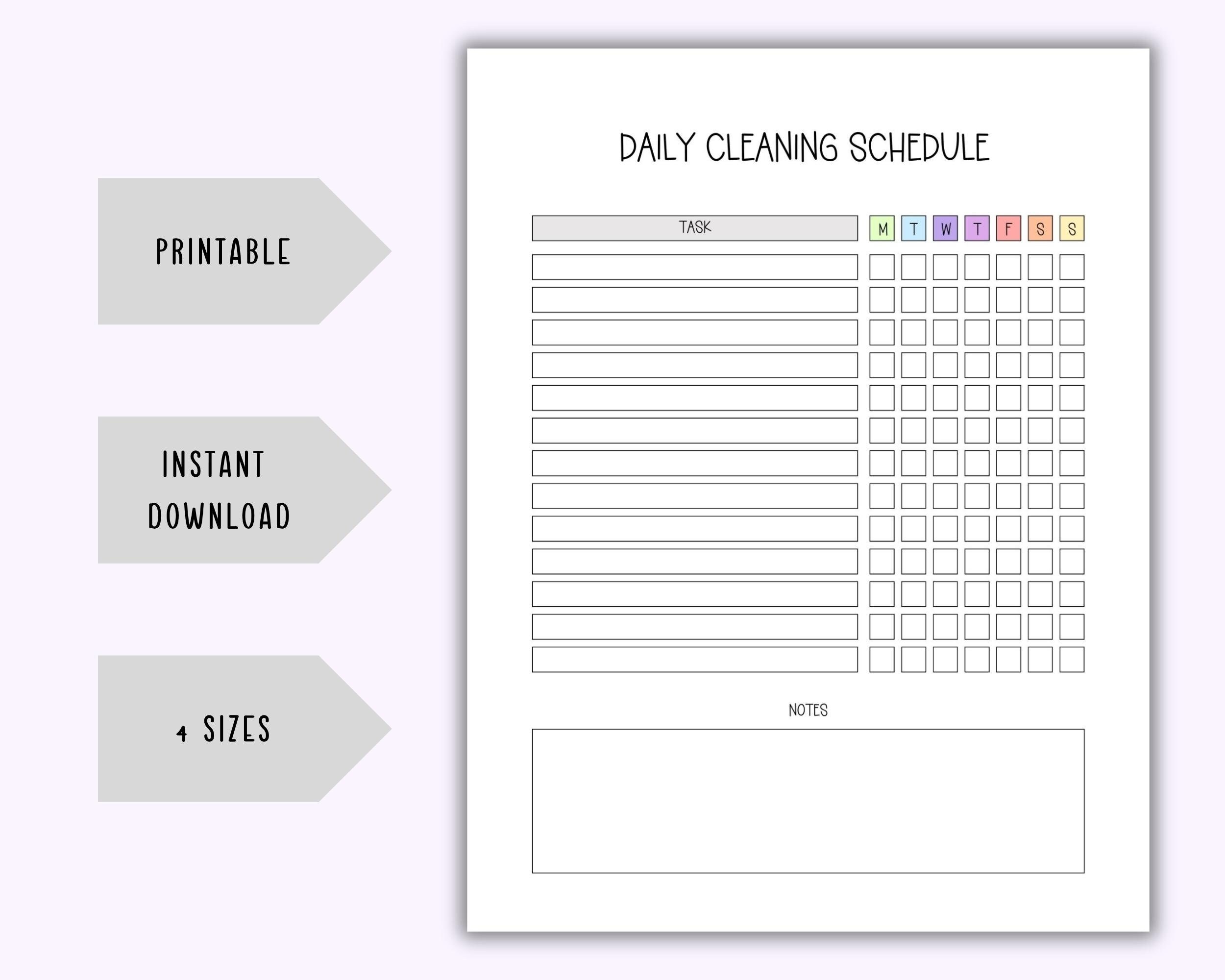 Daily Cleaning Schedule Printable, Cleaning Checklist Printable ...