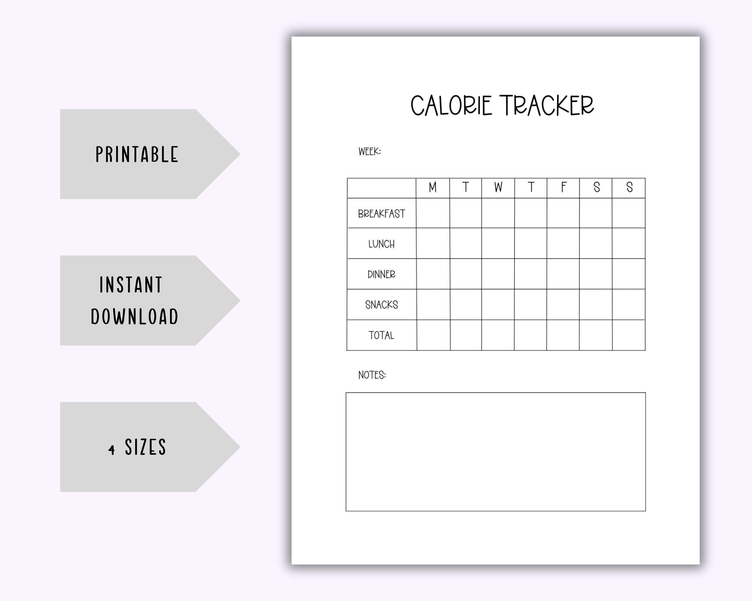 Calorie Tracker Printable,daily Food Calorie Tracker,calorie Counter ...