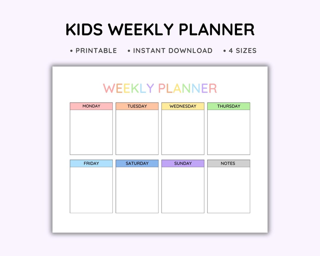 Kids Weekly Planner Printable,kids Weekly Schedule,planner for Kids ...