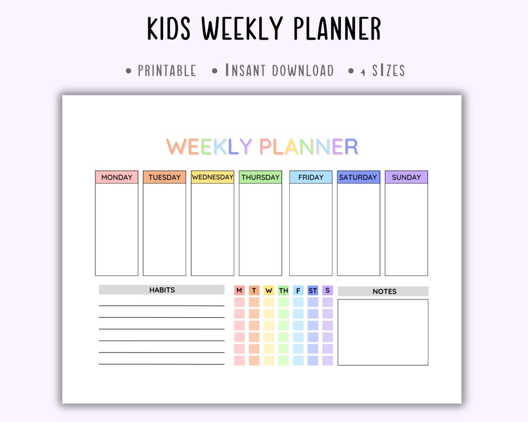Kids Weekly Planner Printable,kids Weekly Schedule,planner for Kids ...
