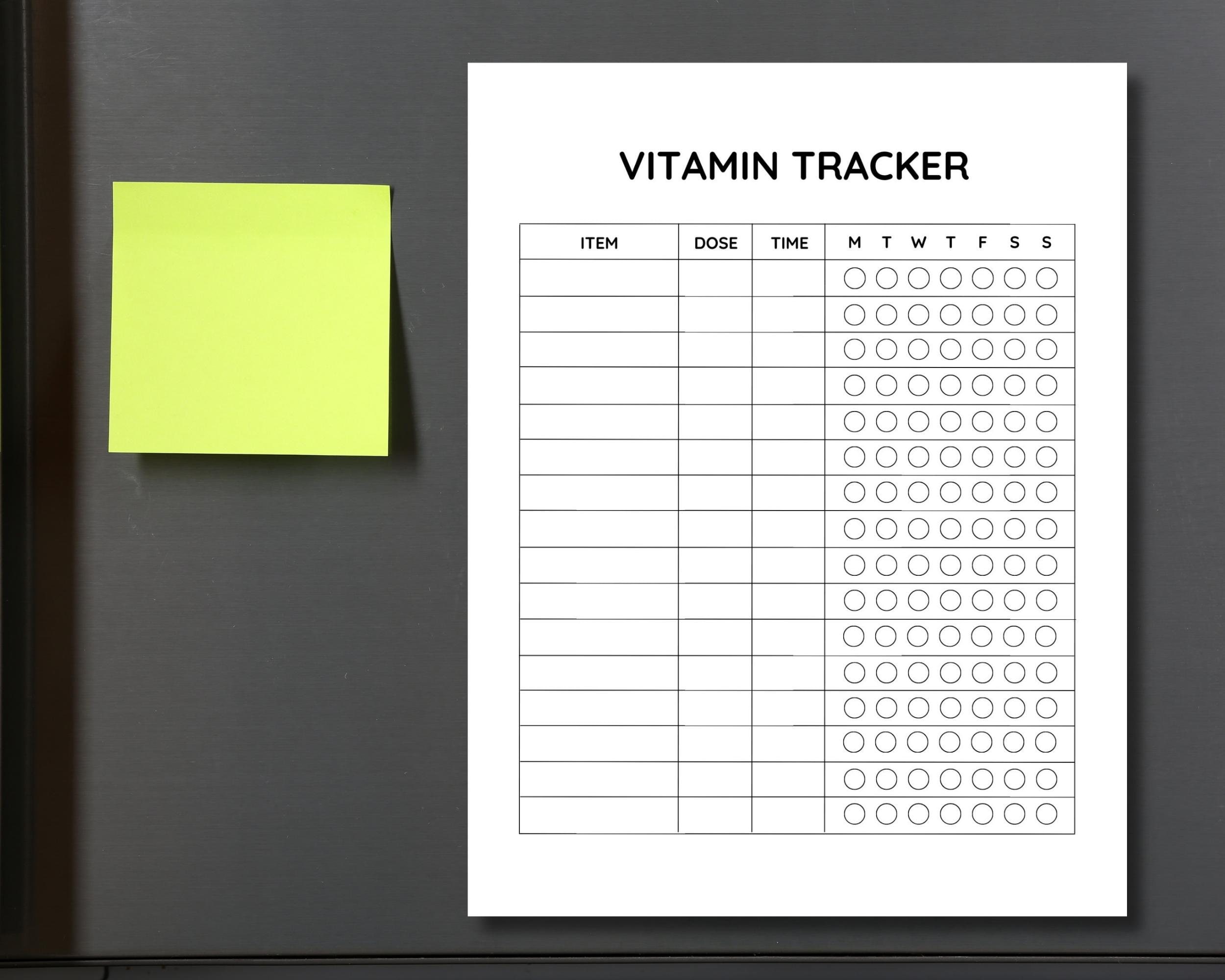 Vitamin Tracker Printable,vitamin Checklist,supplement Checklist ...