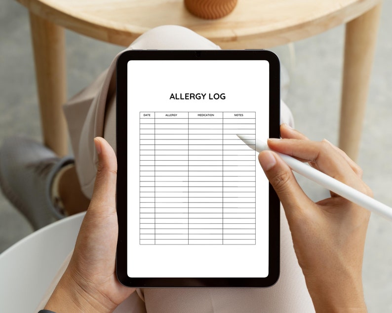 Allergy Log Printable,allergy Tracker,allergy Journal,allergy Health ...