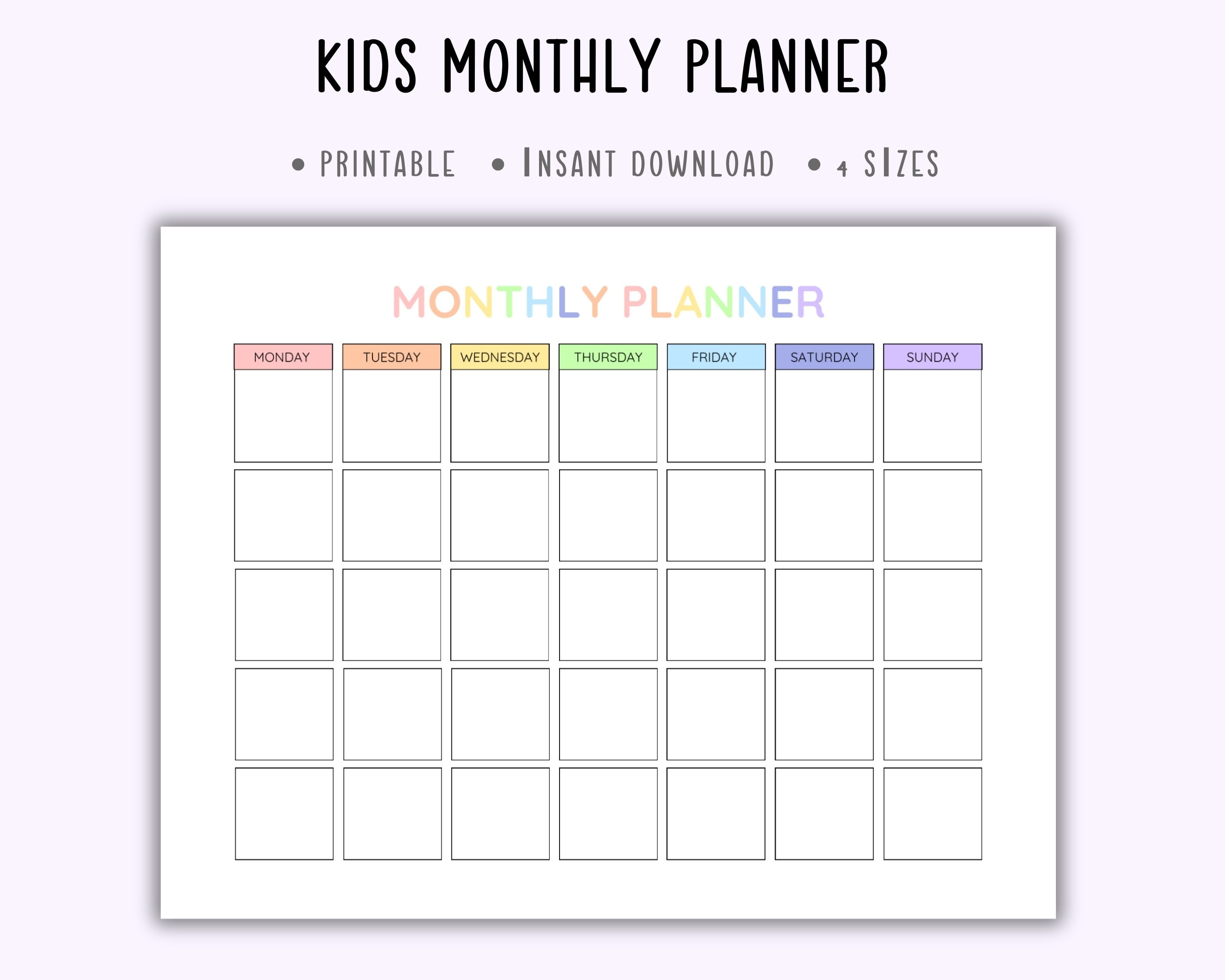Kids Monthly Planner Printable,kids Monthly Calendar,kids Schedule ...