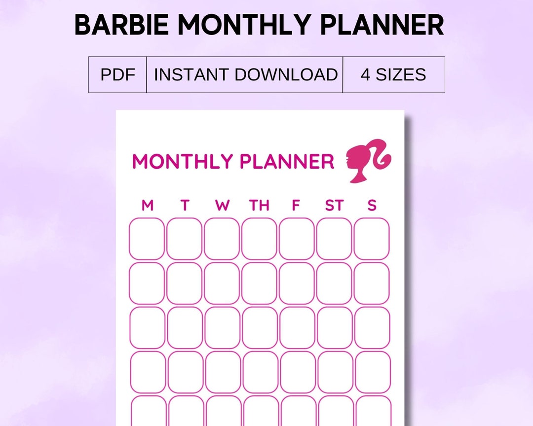 Barbie Monthly Planner Printable,planner for Kids,barbie Homeschool ...