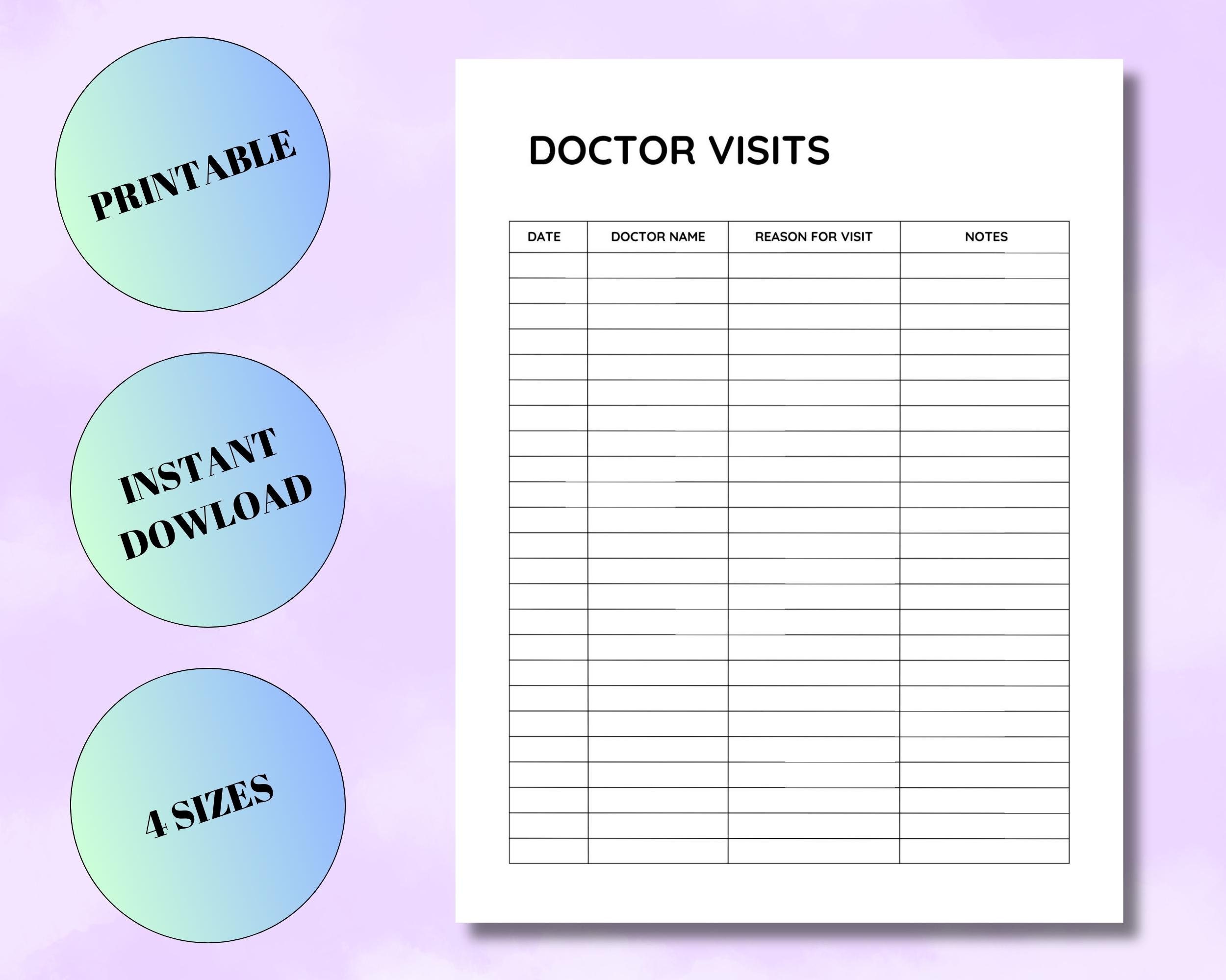 Doctor Visits Tracker Template Printable,doctor Appointment Log,health ...