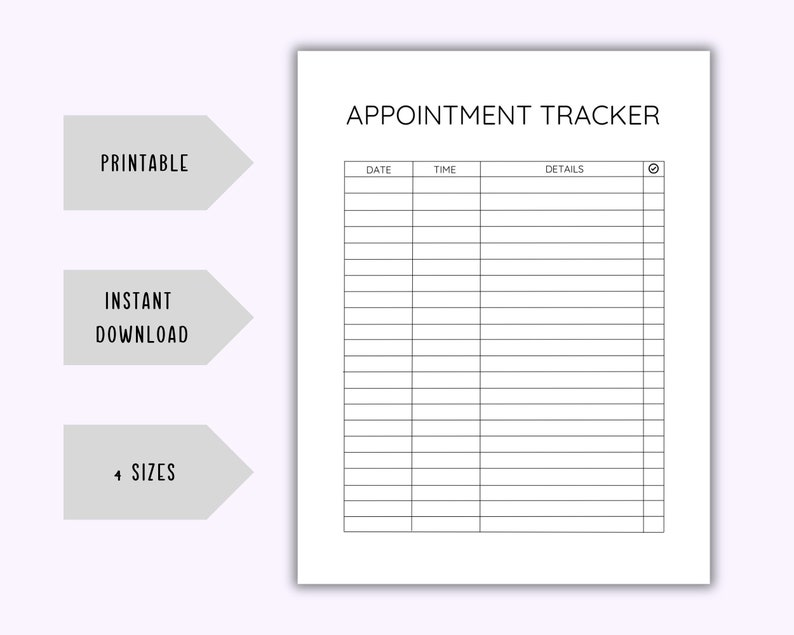 Appointment Tracker Template Printable,appointment Reminder,appointment ...