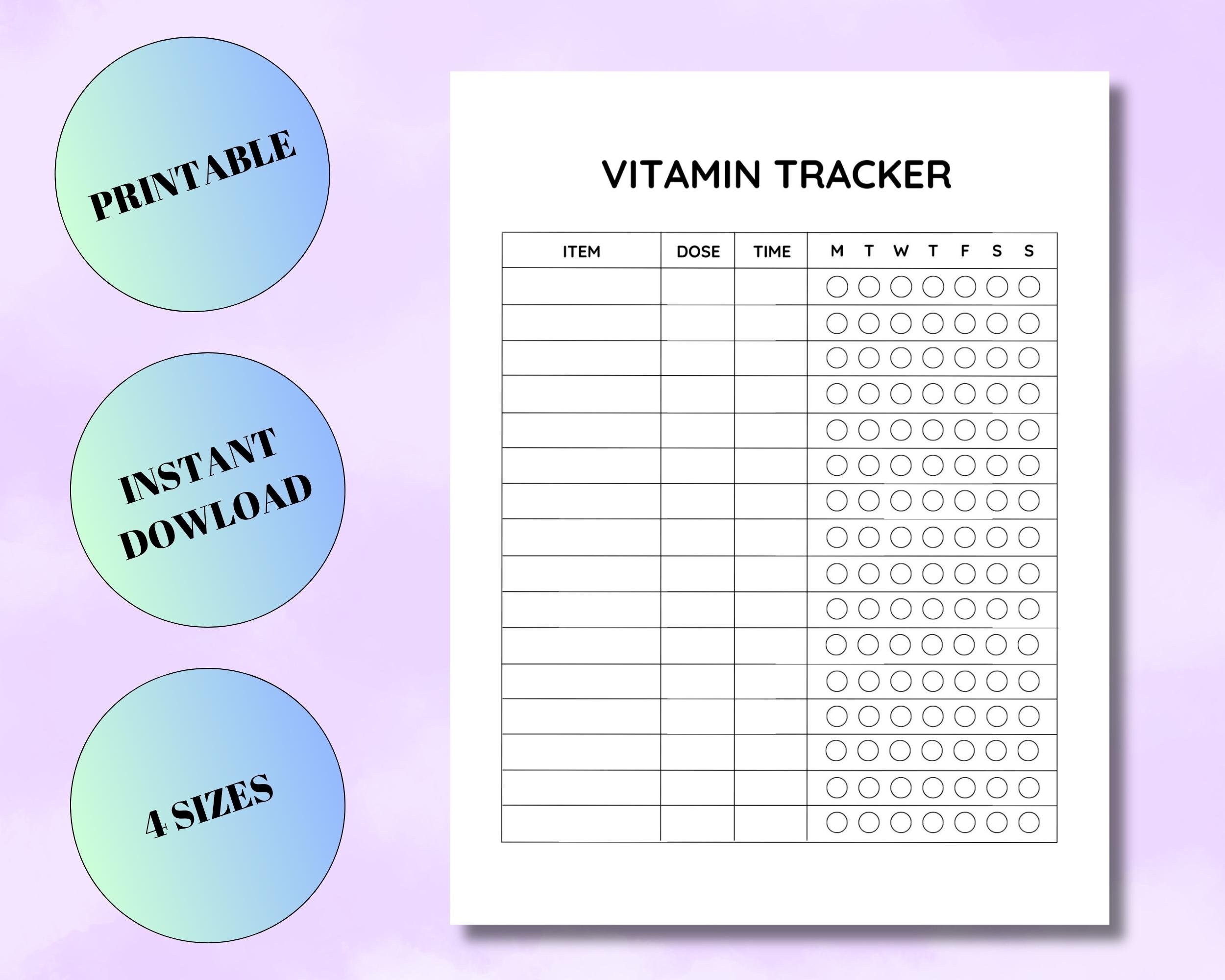 Vitamin Tracker Printable,vitamin Checklist,supplement Checklist ...