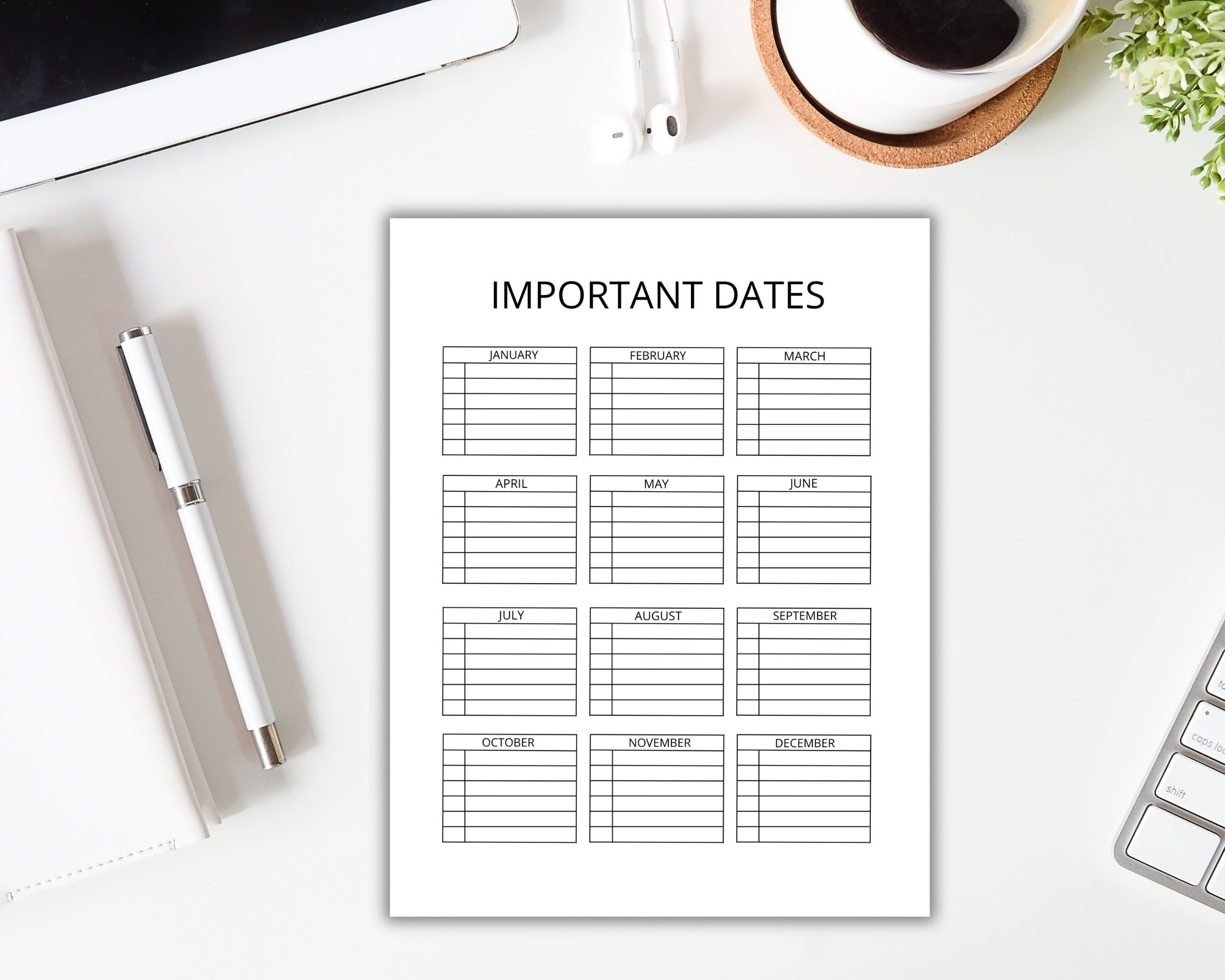 Yearly Important Dates Printable,important Dates Template,yearly Event ...
