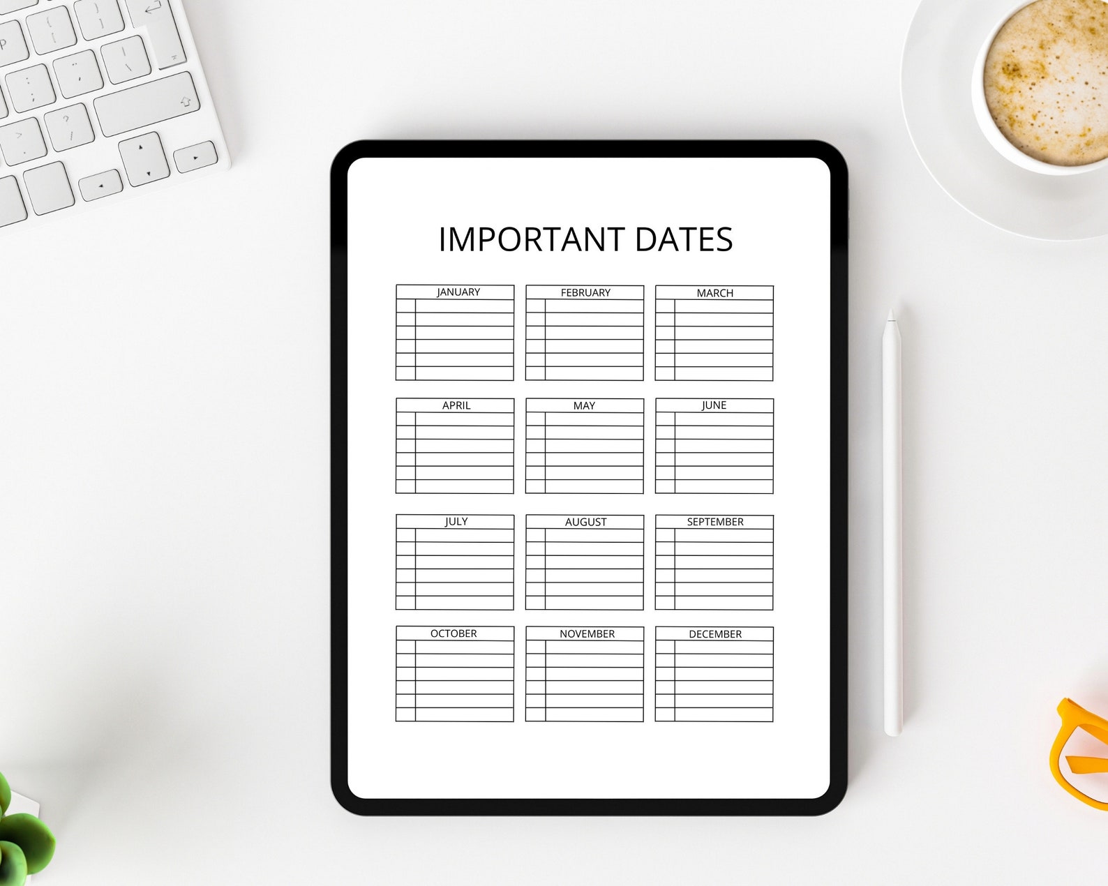 Yearly Important Dates Printable,important Dates Template,yearly Event ...