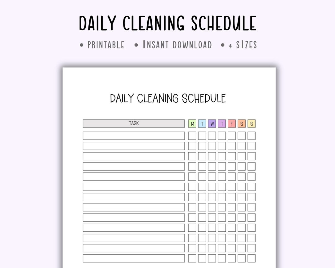 Daily Cleaning Schedule Printable, Cleaning Checklist Printable ...