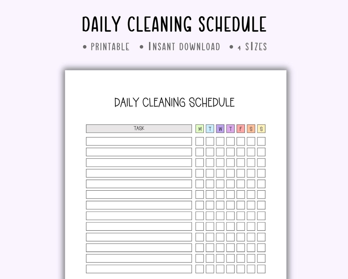Daily Cleaning Schedule Printable, Cleaning Checklist Printable ...