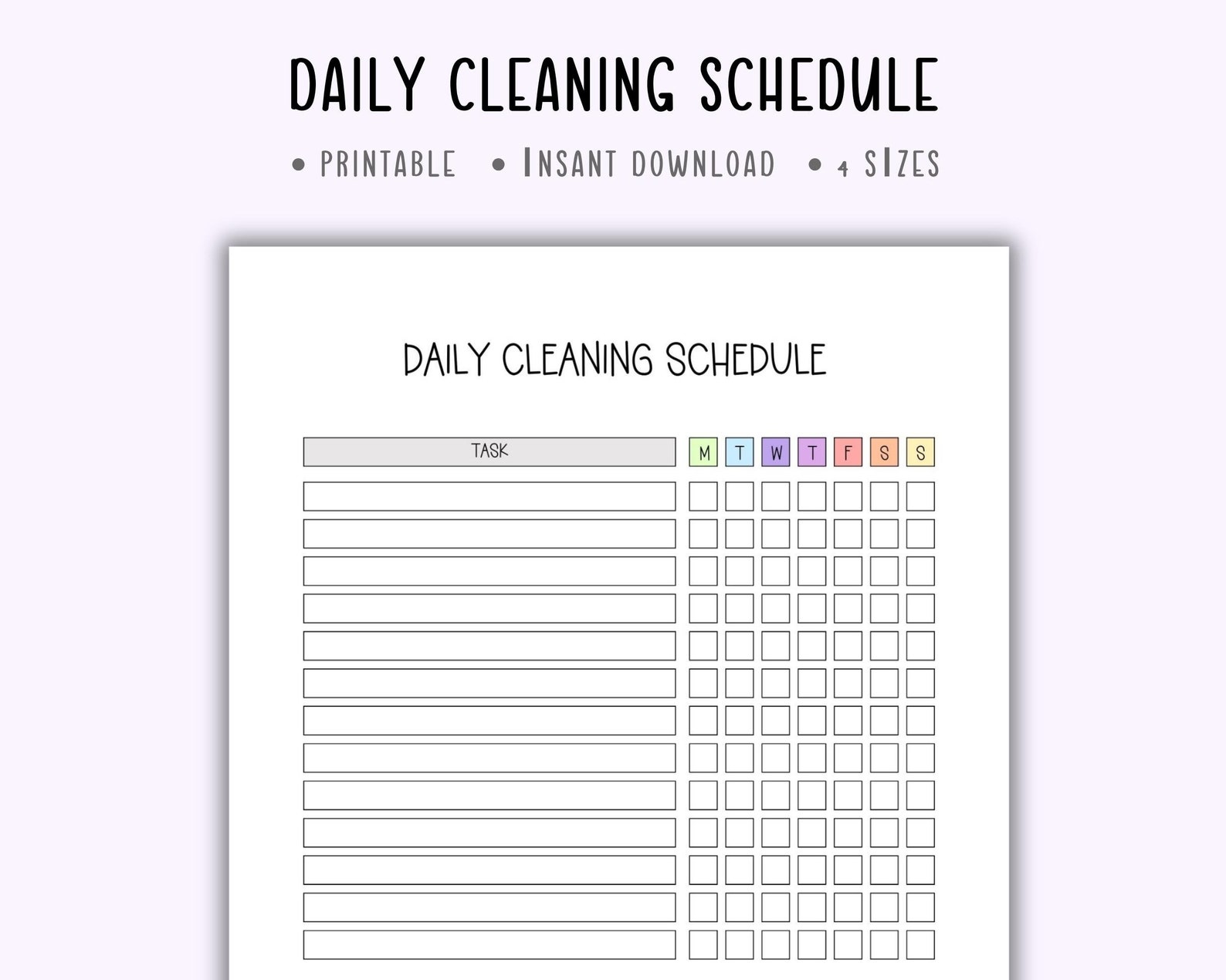 Daily Cleaning Schedule Printable, Cleaning Checklist Printable ...
