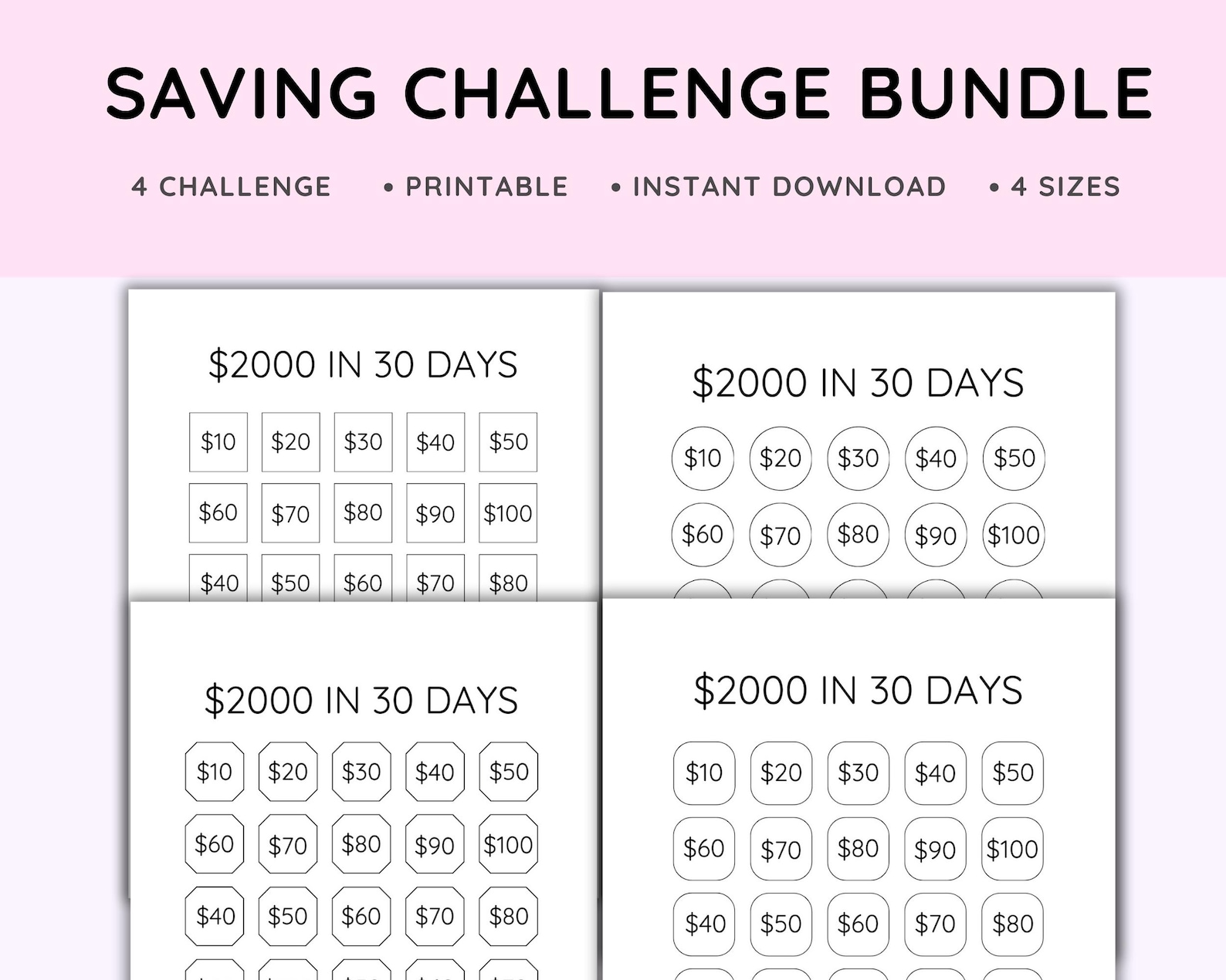 Savings Challenge Bundle Printable,save 2000 in 30 Days,2000 Money ...
