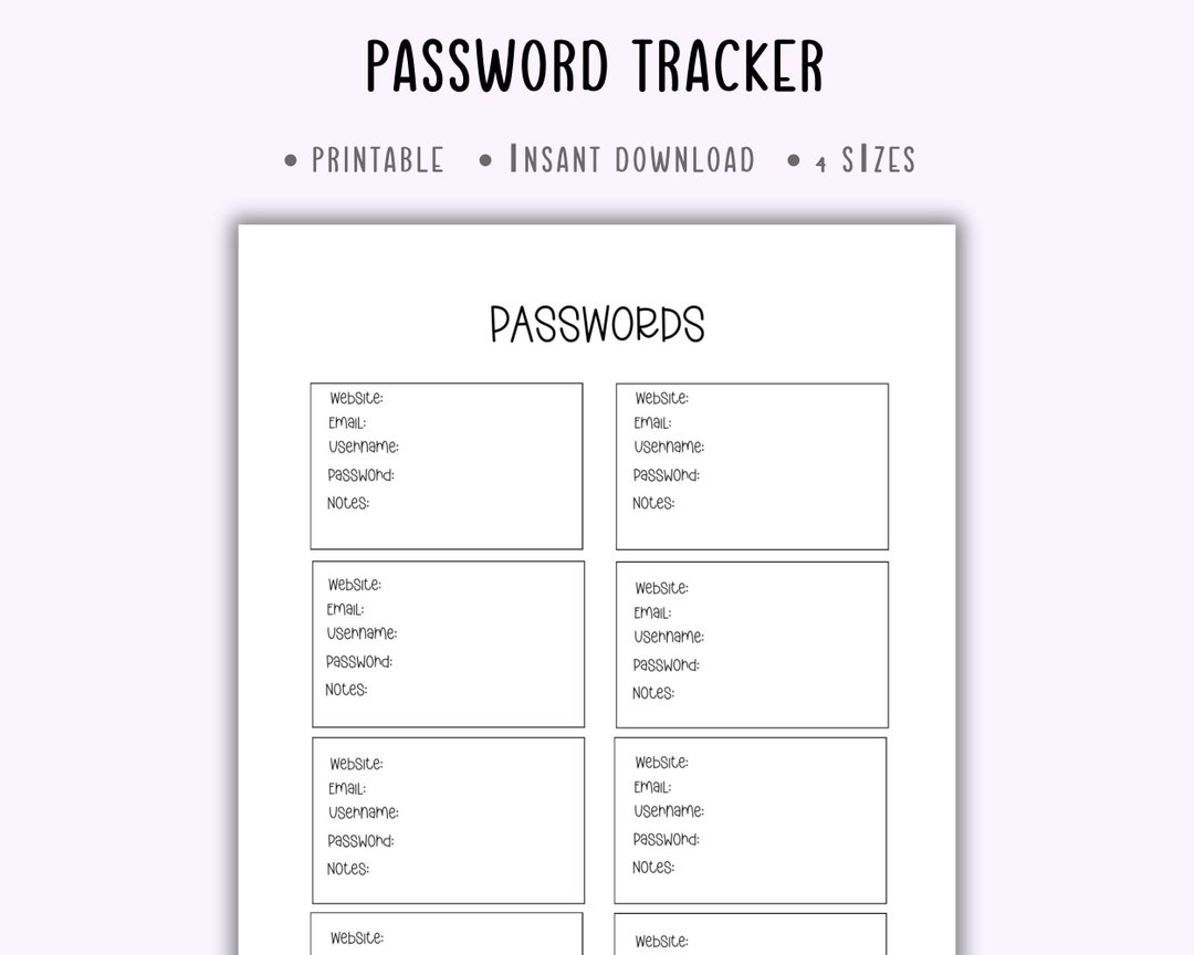 Password Tracker Printable Template,password Keeper,password Organizer ...