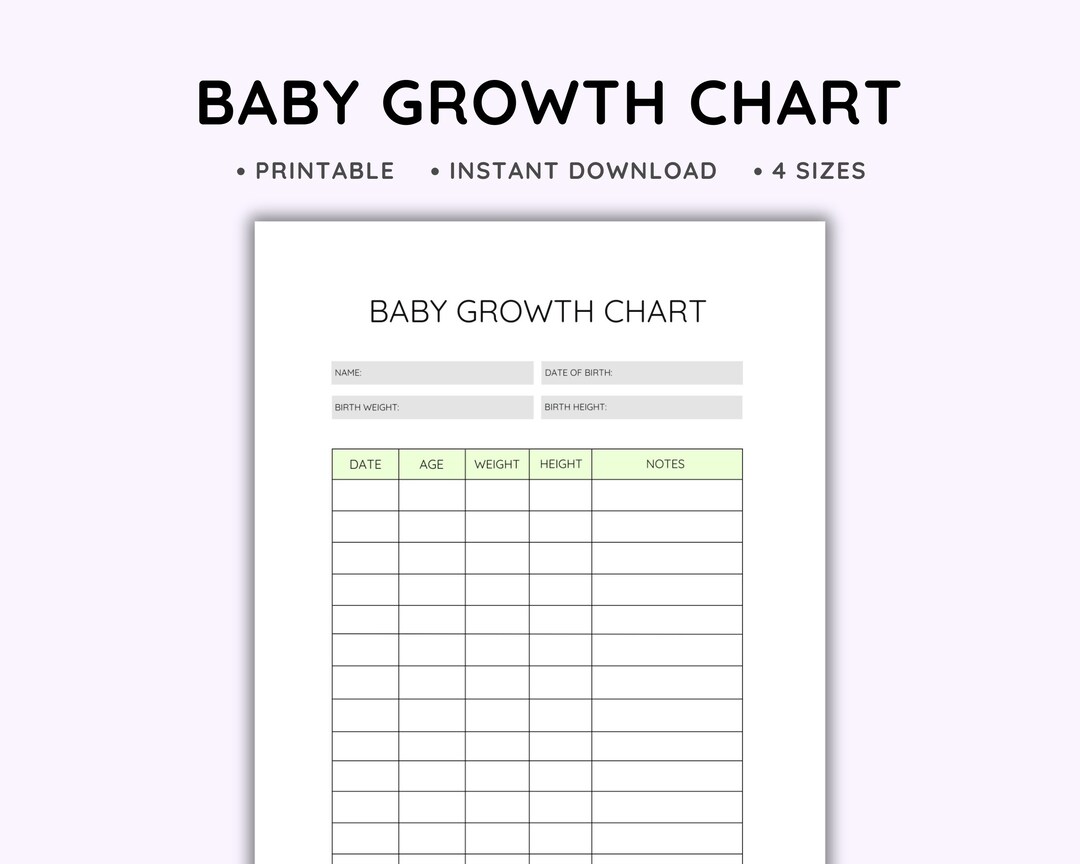 Baby Growth Chart Printable,baby Growth Tracker Printable,baby Growth ...