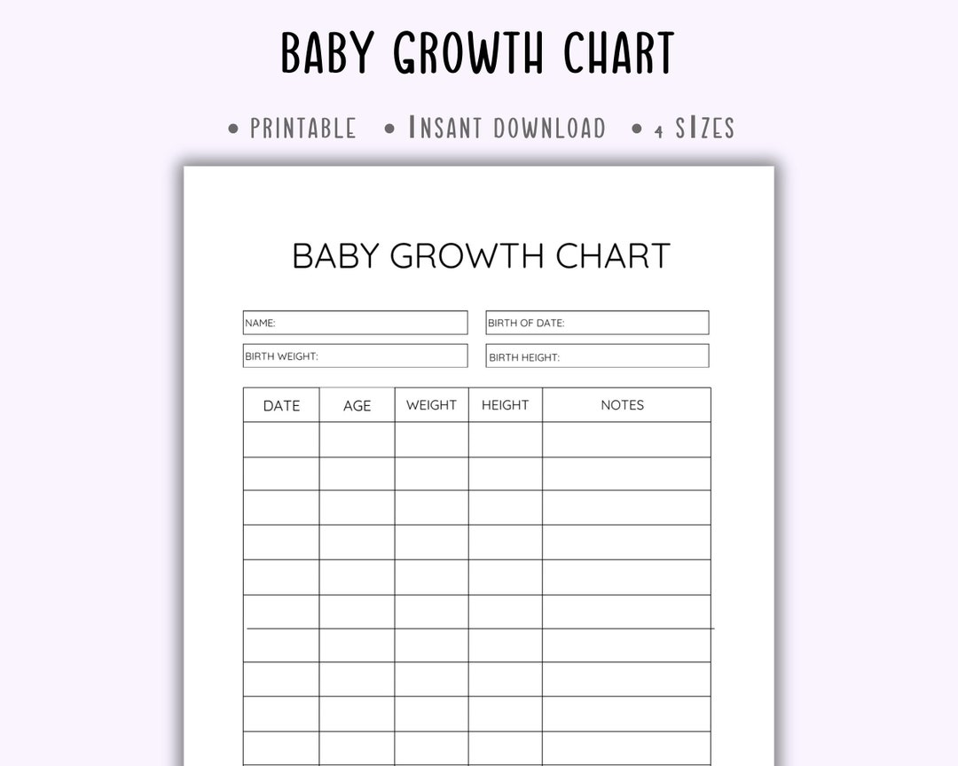 Baby Growth Chart Printable,child Growth Chart,baby Height Weight Chart ...