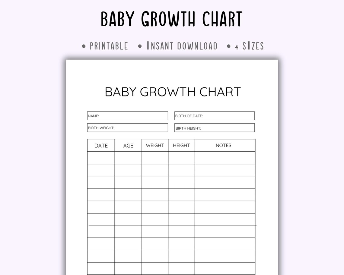 Baby Growth Chart Printable,child Growth Chart,baby Height Weight Chart ...