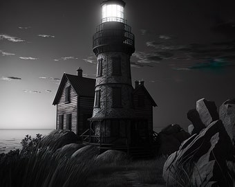 Lighthouse Digital Art - Etsy