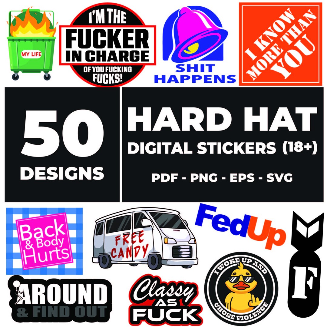 50 Sarcastic Hard Hat Stickers Bundle Digital Download Funny Worksite ...