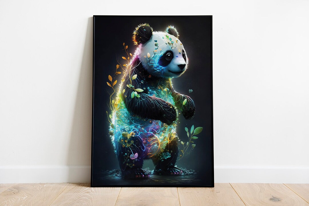 Cute Neon Panda Poster Chinese Bear Print Art Decor Wall Panda Gift - Etsy