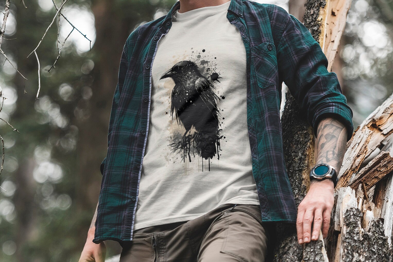 Raven Ink Tattoo Style Digital Art Print Ink Style Dark Crow Skull ...