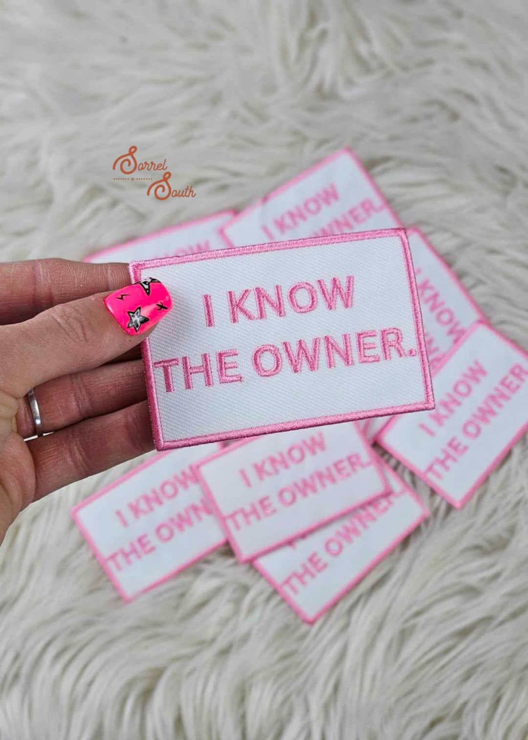Pink I Know the Owner Iron on Heat Adhesive Embroidered Patch, Western ...