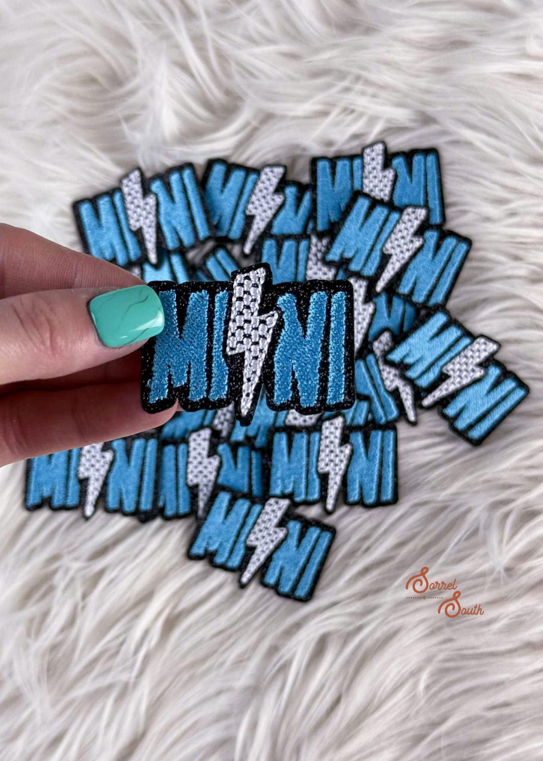 Blue Mini Lightning Bolt Iron on Heat Adhesive Embroidered Patch ...