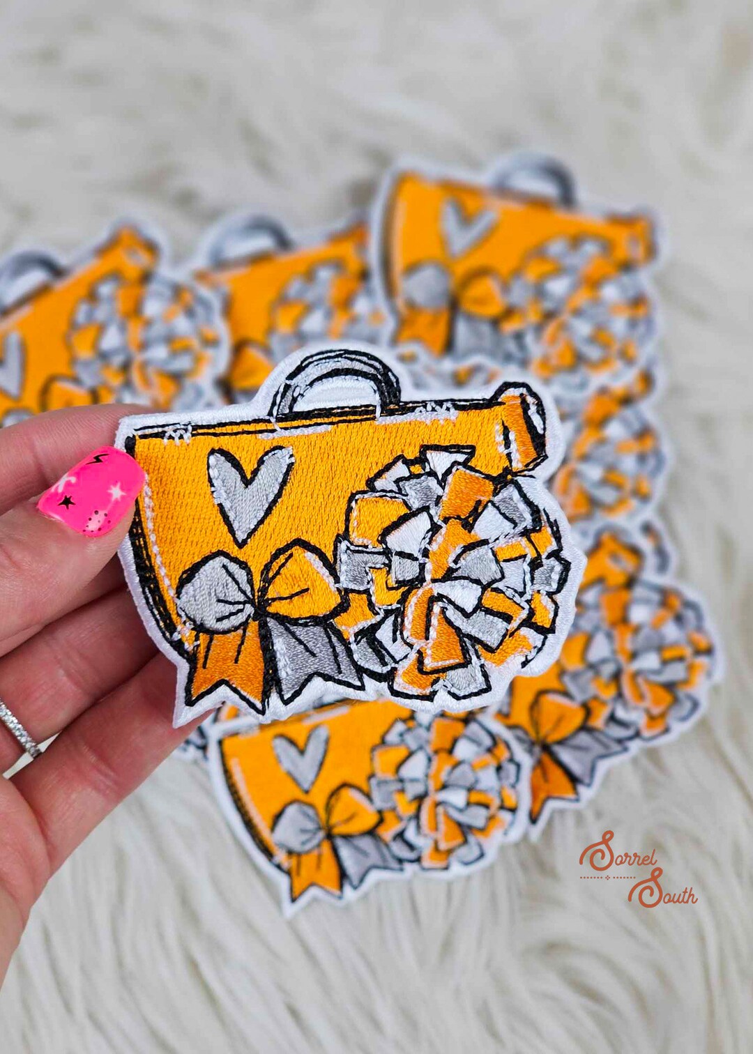 Orange Cheer Iron on Heat Adhesive Embroidered Patch, Cheerleading ...