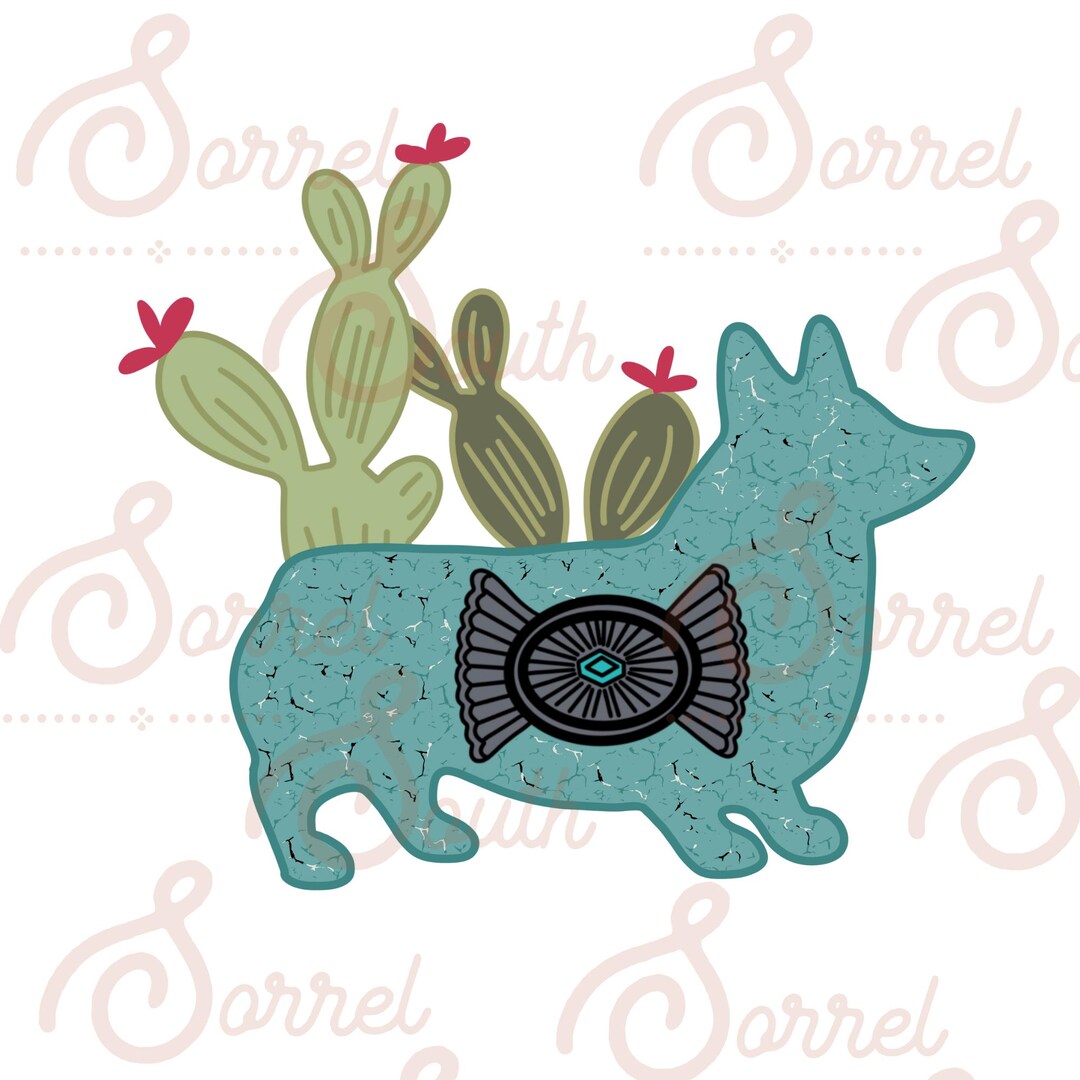 Turquoise Cactus Corgi PNG Design, Corgi Design, Dog Design, T-shirt ...