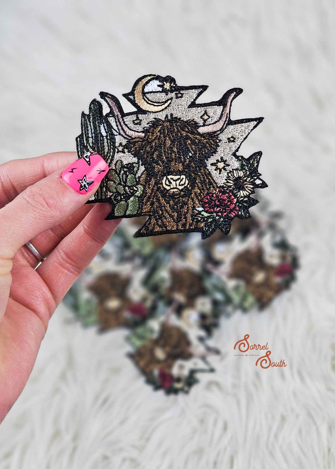 Aztec Highland Cow Iron on Heat Adhesive Embroidered Patch, Western ...