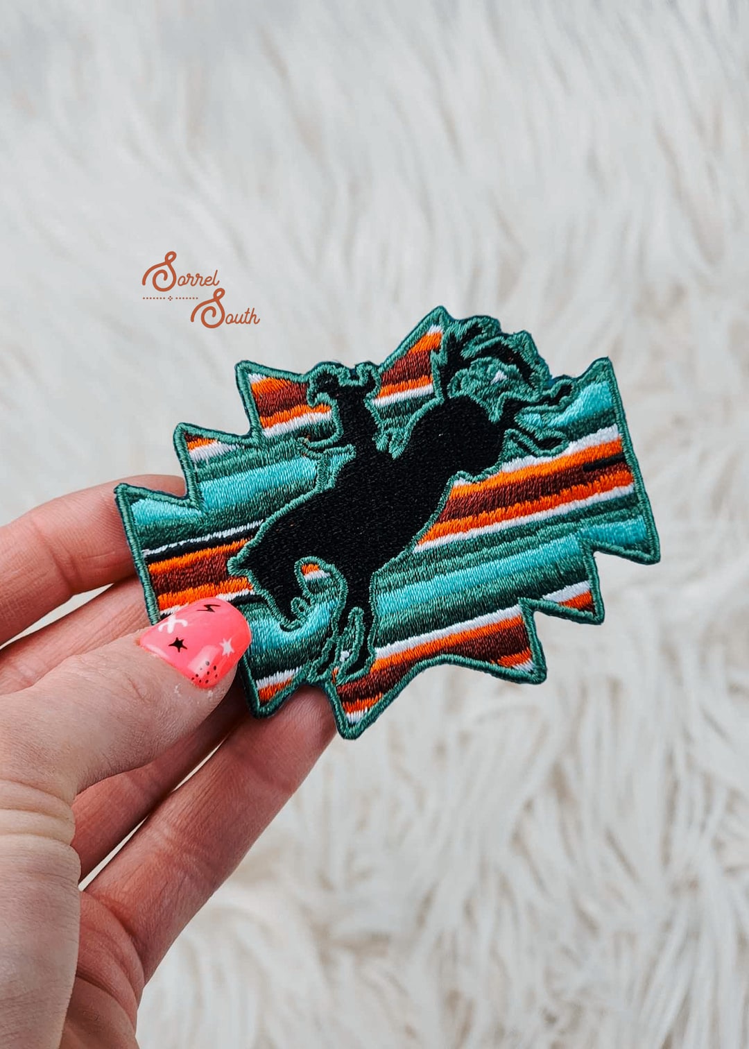 Bronc Rider Iron on Heat Adhesive Embroidered Patch, Western, Cowgirl, Serape, Aztec ...