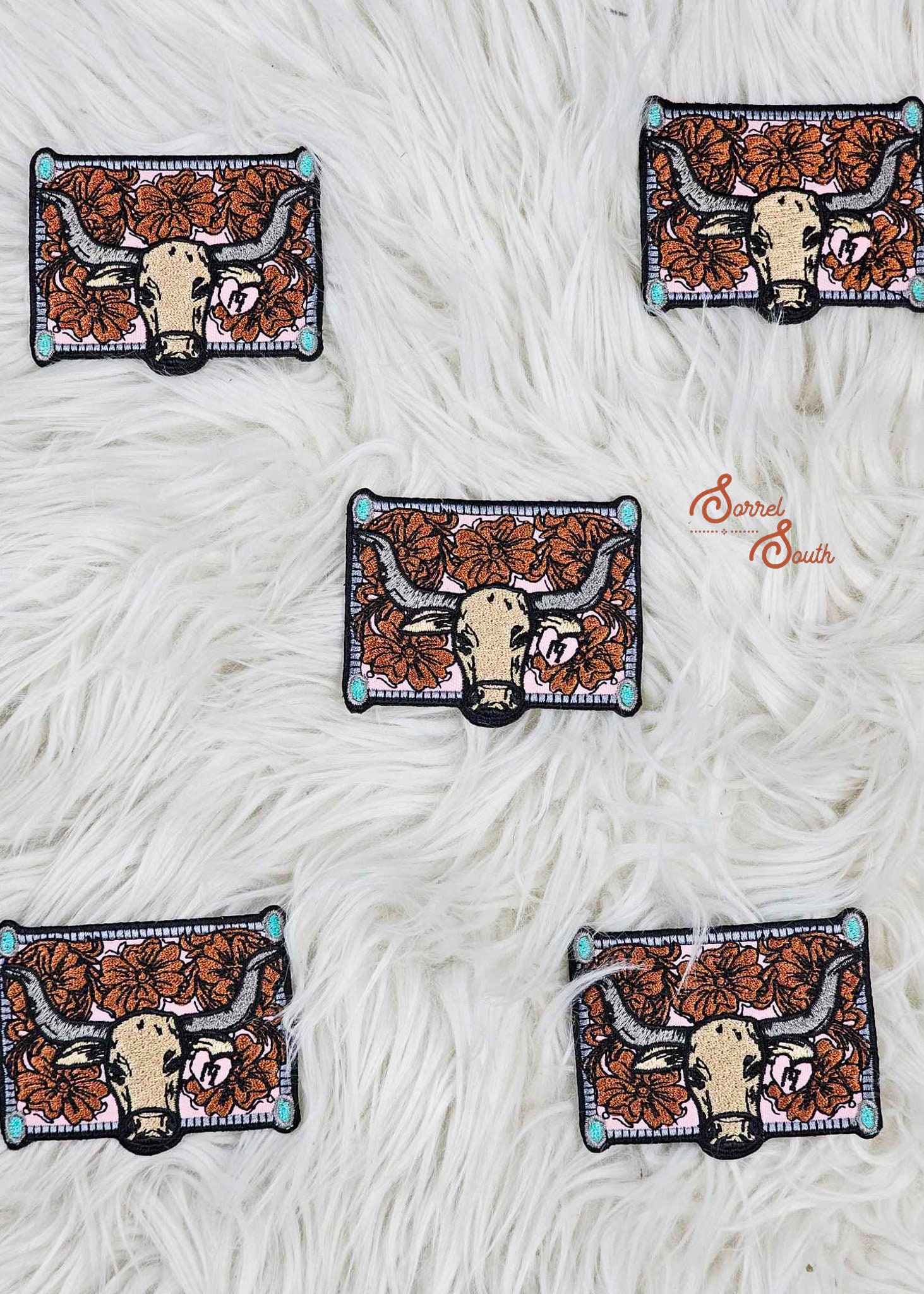 Rectangle Longhorn Iron on Heat Adhesive Embroidered Patch, Western ...