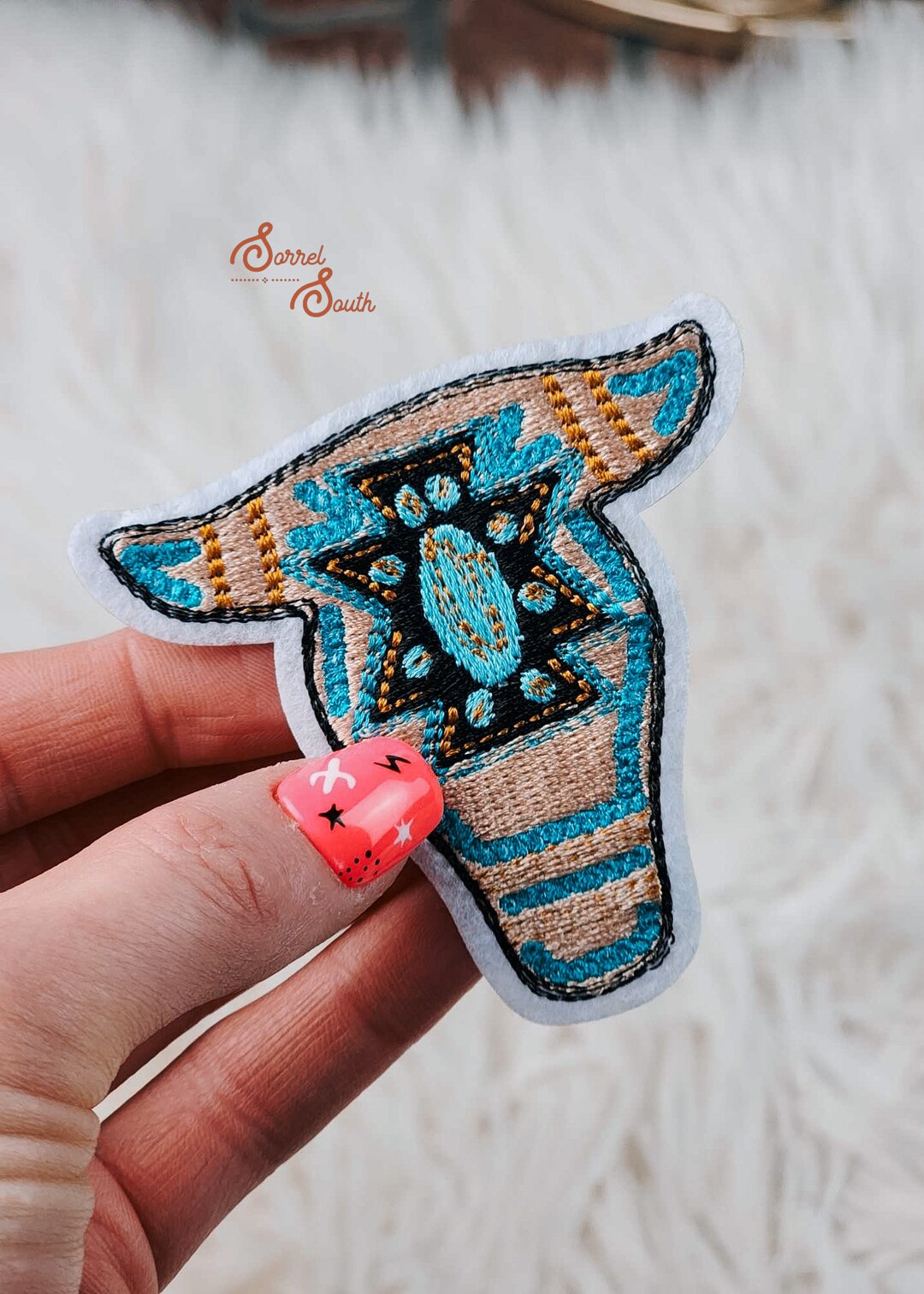 Turquoise Stone Steer Skull Iron on Heat Adhesive Embroidered Patch ...