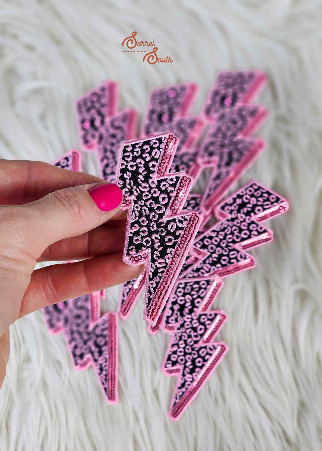Pink Leopard Lightning Bolt Iron on Heat Adhesive Embroidered Patch ...