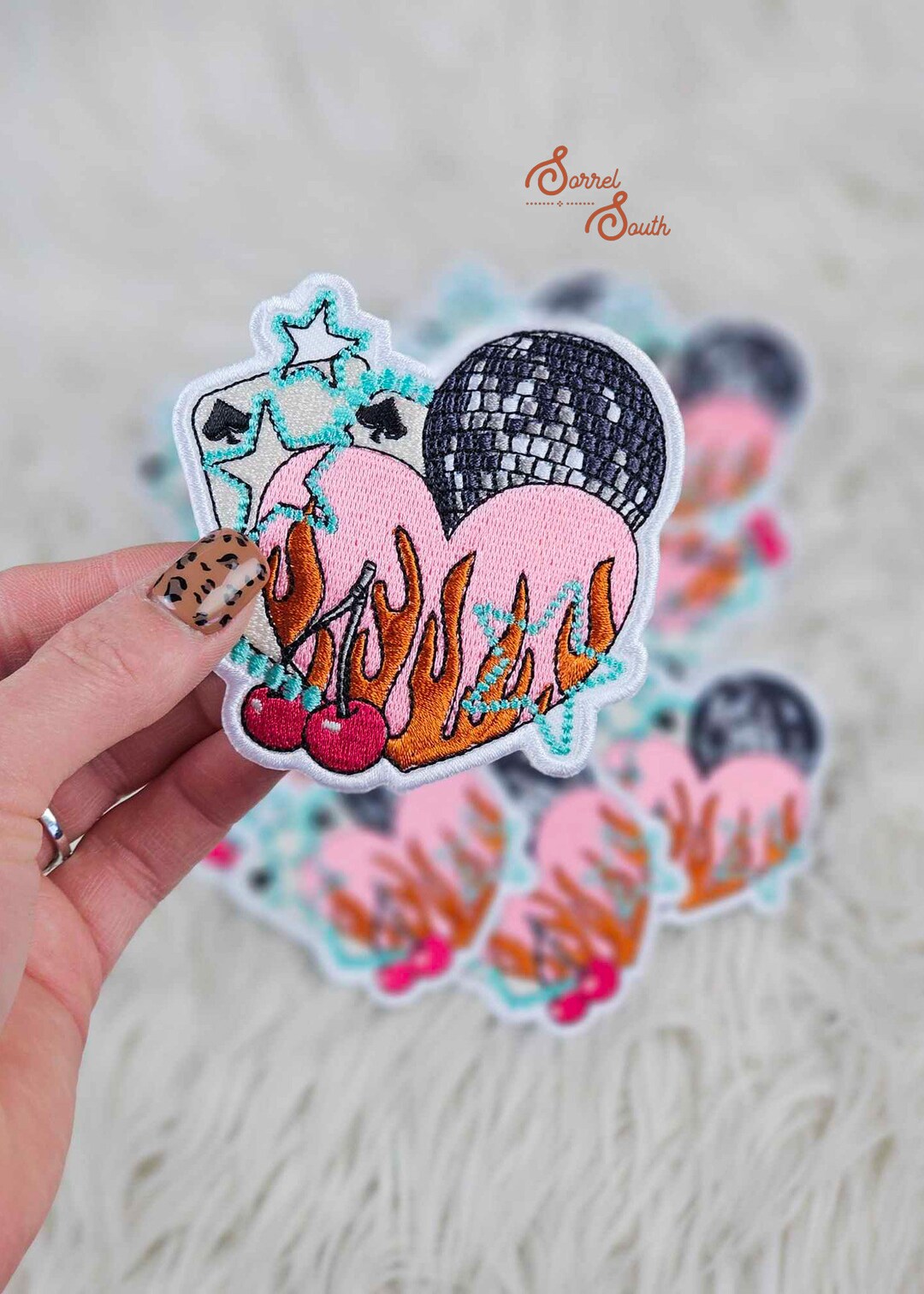 Disco Ball Heart Iron on Heat Adhesive Embroidered Patch, Western ...