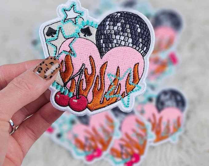 Disco Ball Heart Iron on Heat Adhesive Embroidered Patch, Western, Cowgirl, Aztec, Southwestern ...