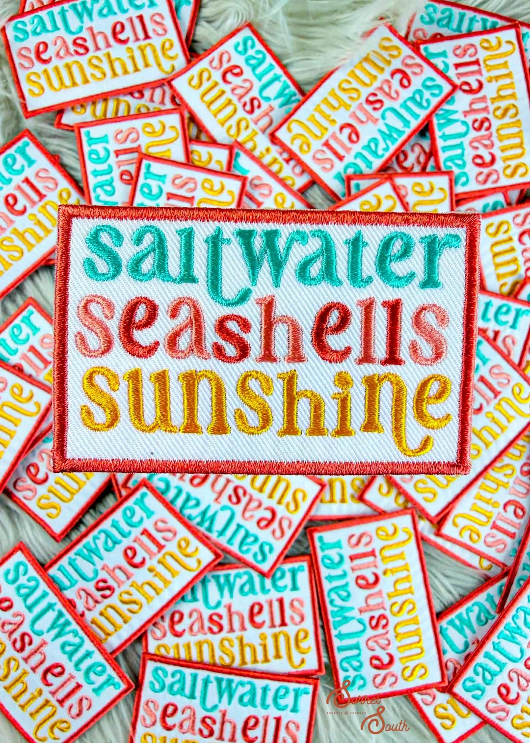 Saltwater, Seashells, Sunshine Iron on Heat Adhesive Embroidered Patch ...