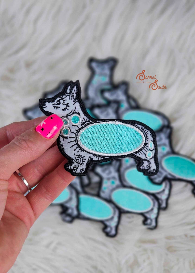 Turquoise Corgi Iron on Heat Adhesive Embroidered Patch, Western ...