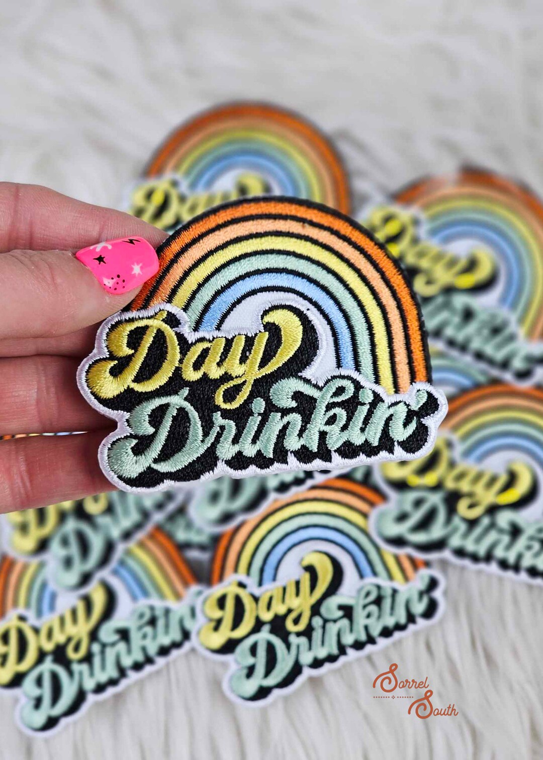 Rainbow Day Drinkin' Iron on Heat Adhesive Embroidered Patch, Retro ...
