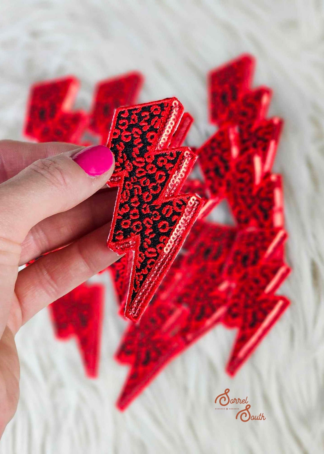 Red Leopard Lightning Bolt Iron on Heat Adhesive Embroidered Patch ...