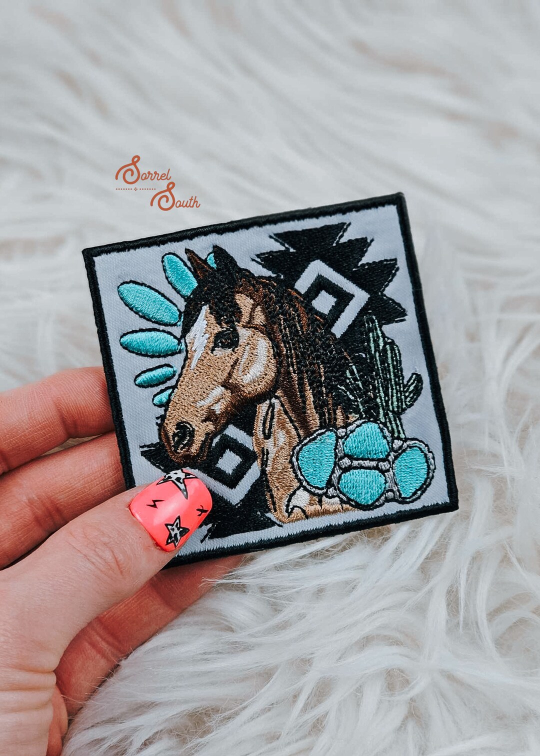 Square Aztec Horse Iron on Heat Adhesive Embroidered Patch, Western ...