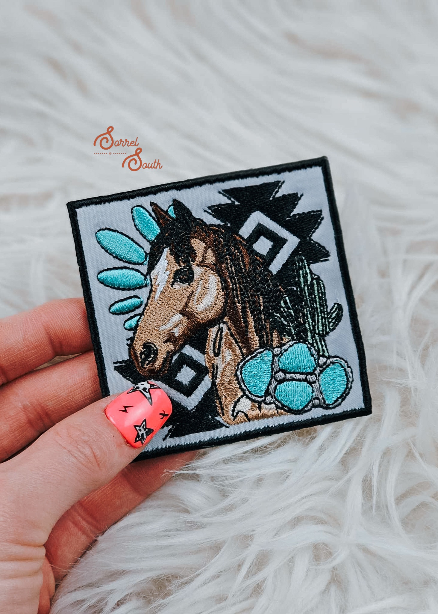 Square Aztec Horse Iron on Heat Adhesive Embroidered Patch, Western ...