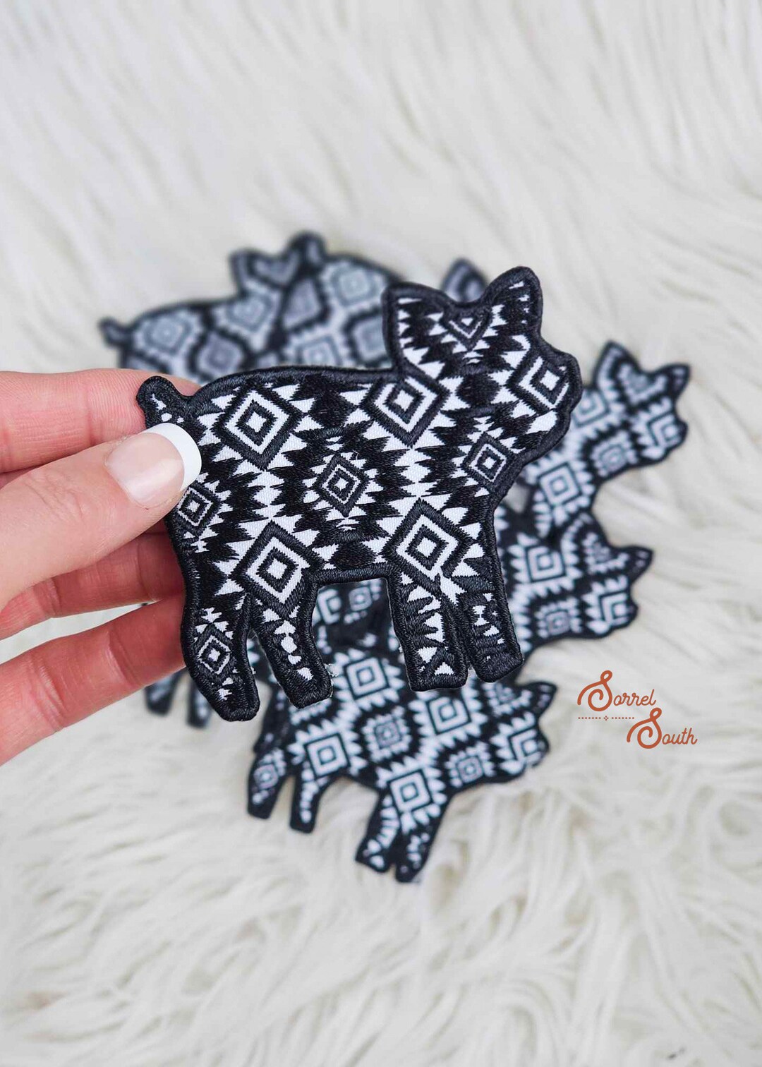 Black & White Aztec Pig Iron on Heat Adhesive Embroidered Patch ...